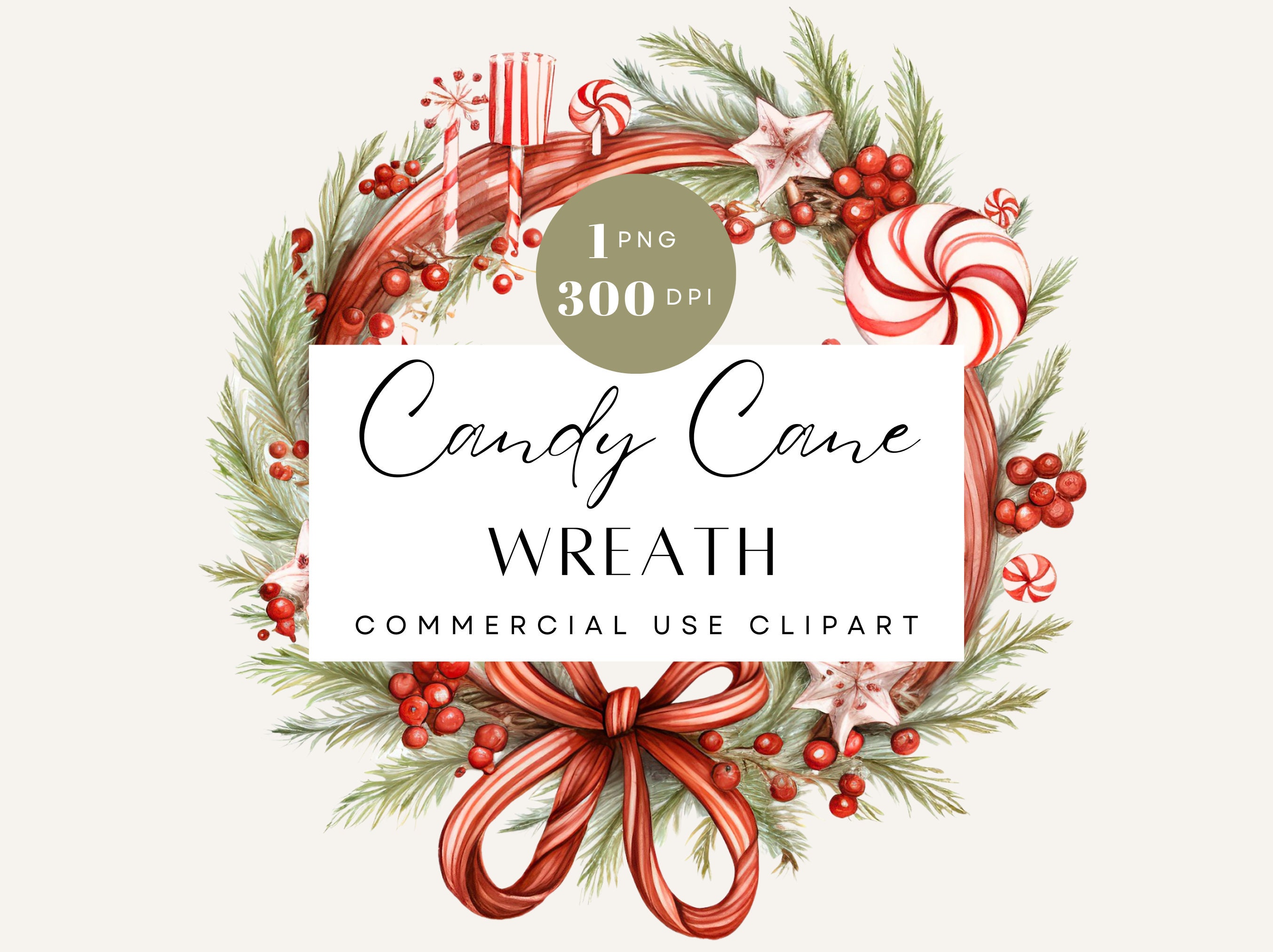 Watercolor Christmas Candy Clipart, Candy Cane Wreath, Boho Wreaths ...