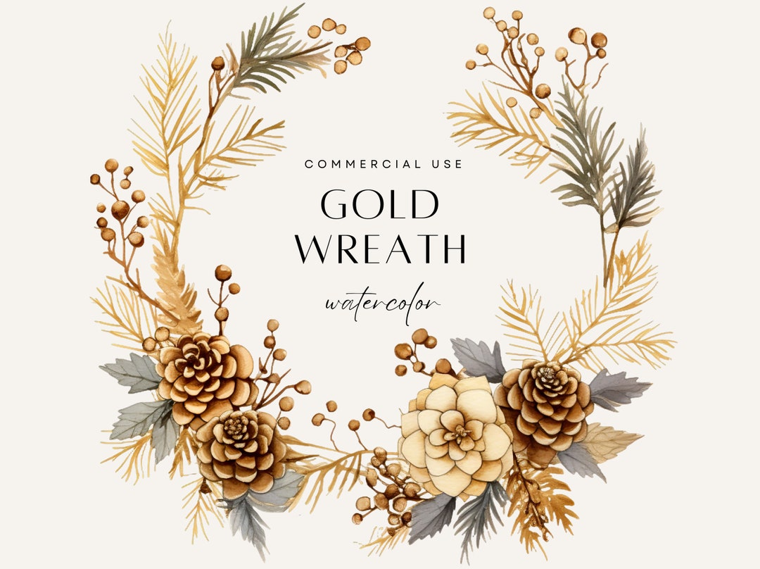 Greenery and Gold Clipart Christmas Wreath Delicate - Etsy