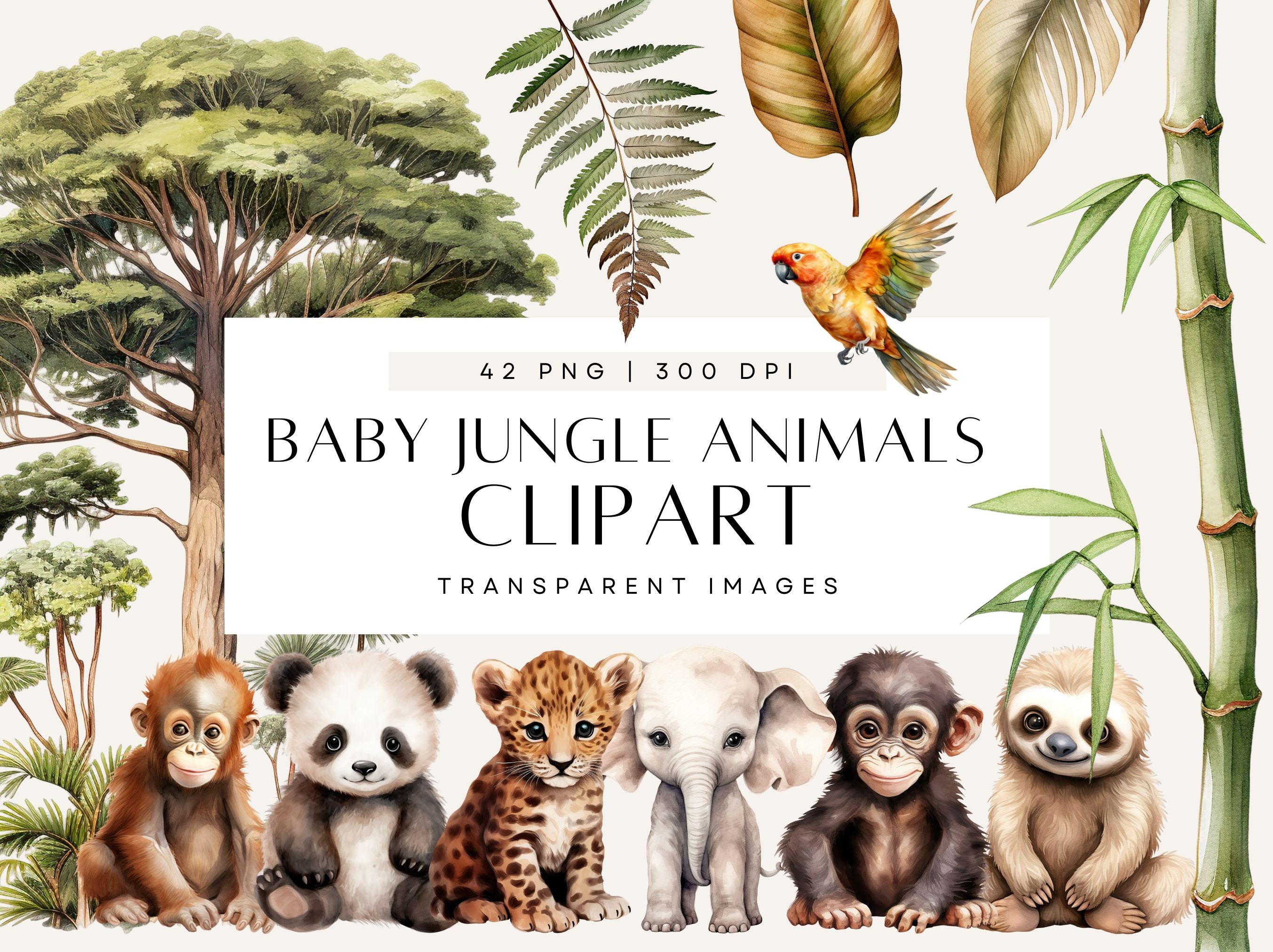 Baby Jungle Animals Clipart, Cute Watercolor Animal, Wild One Baby ...