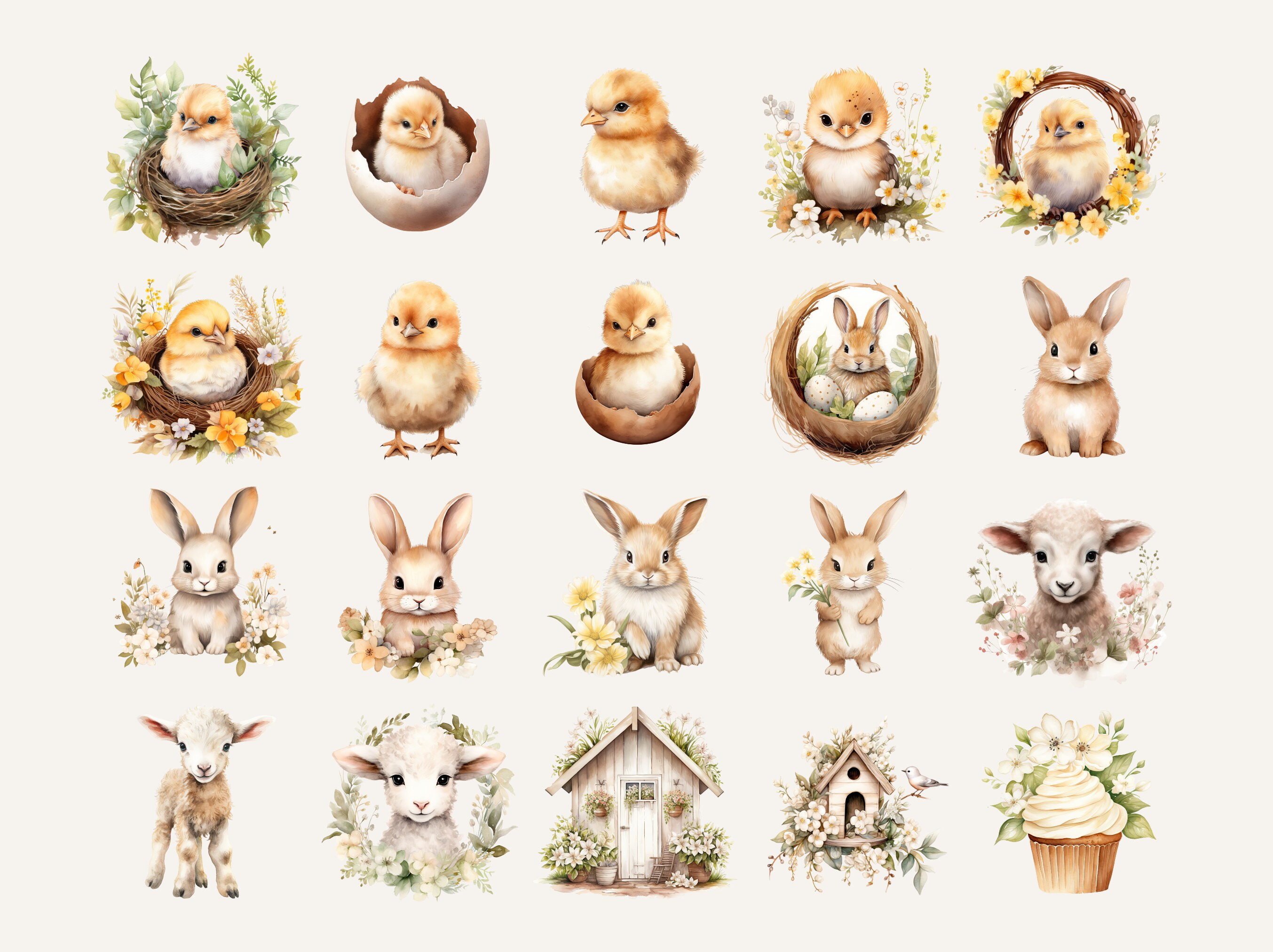 Watercolor Easter Clipart Bundle, Easter Bunny, Easter Egg Basket ...