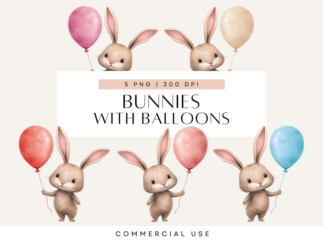 Watercolor Clipart Balloon, Easter Bunny Holding Balloon, Valentines ...