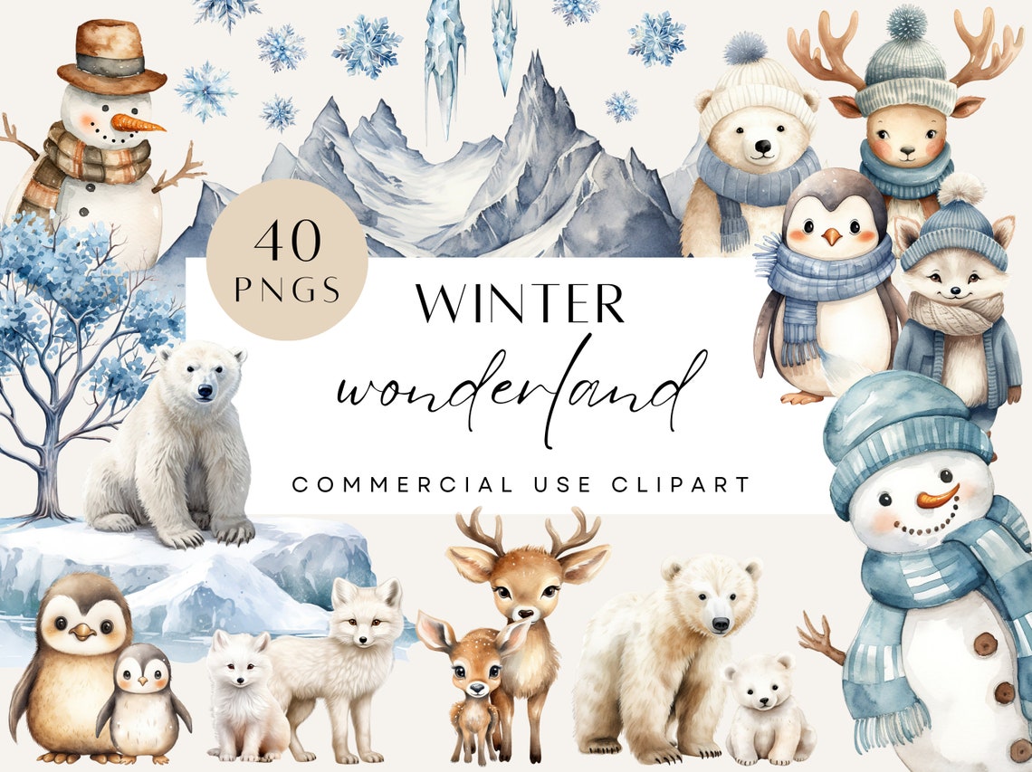 Winter Wonderland Clipart Bundle, Polar Bear, Arctic, Woodland Animals ...