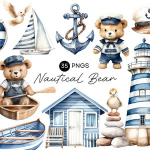 Sailor Teddy Bear Clipart, Nautical Nursery Clip Art, First Birthday ...