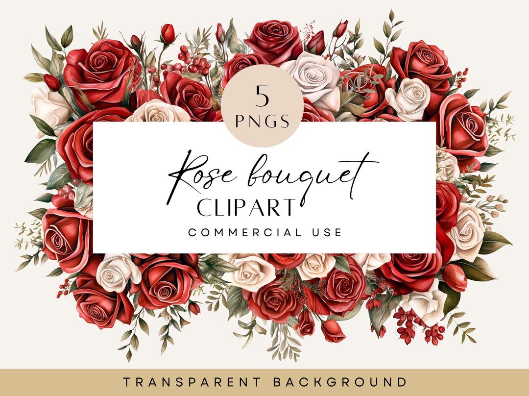 Rose Bouquet Clipart Red Roses Clip Art Valentine's - Etsy