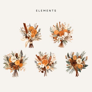 Boho Bouquet Watercolor Flowers Clipart, Orange Floral Clip Art, Citrus ...