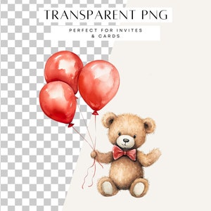 Valentine Teddy Bear Clipart, Bear Holding Balloons, Vintage Teddy Bear ...