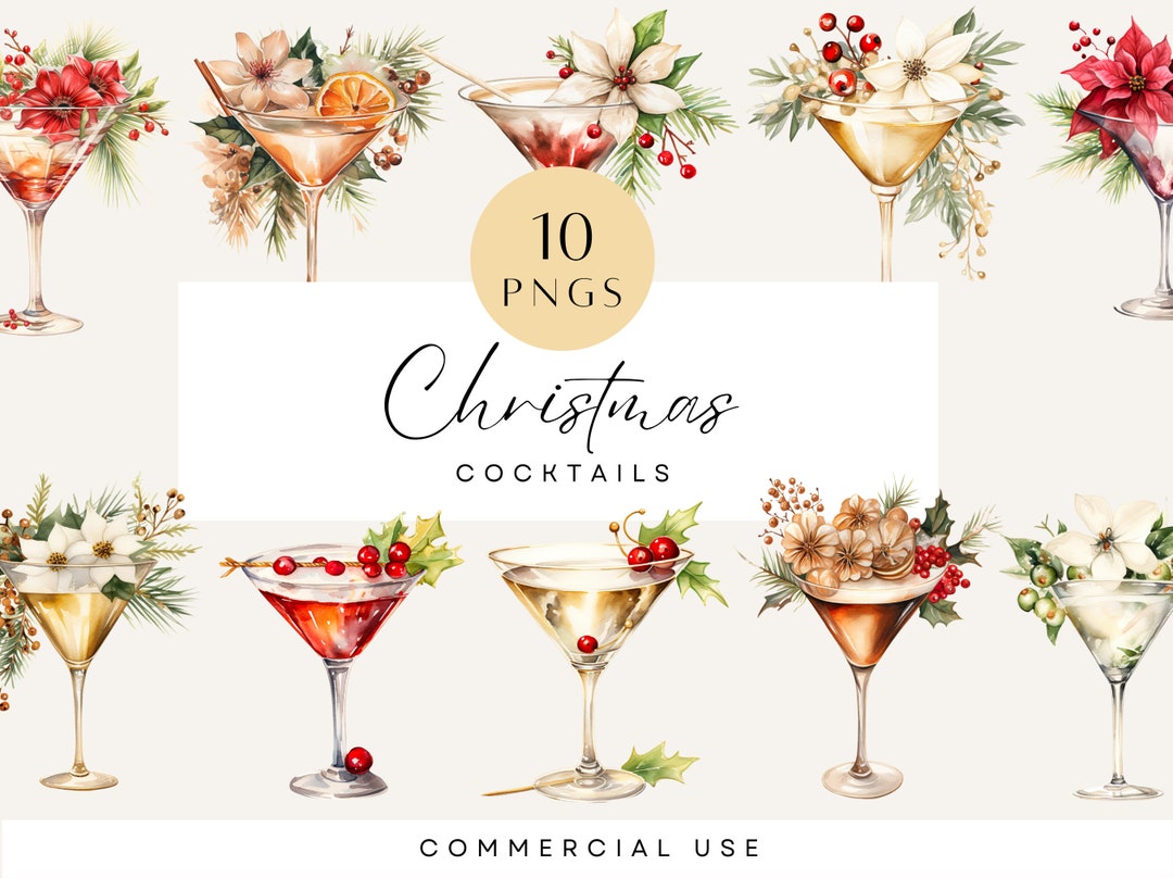 Christmas Cocktail Clipart, Winter Holiday Drinks PNG, Martini Glass ...