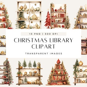 Christmas Library Clipart, Reading Clip Art, Books Stack, Book Shelves ...