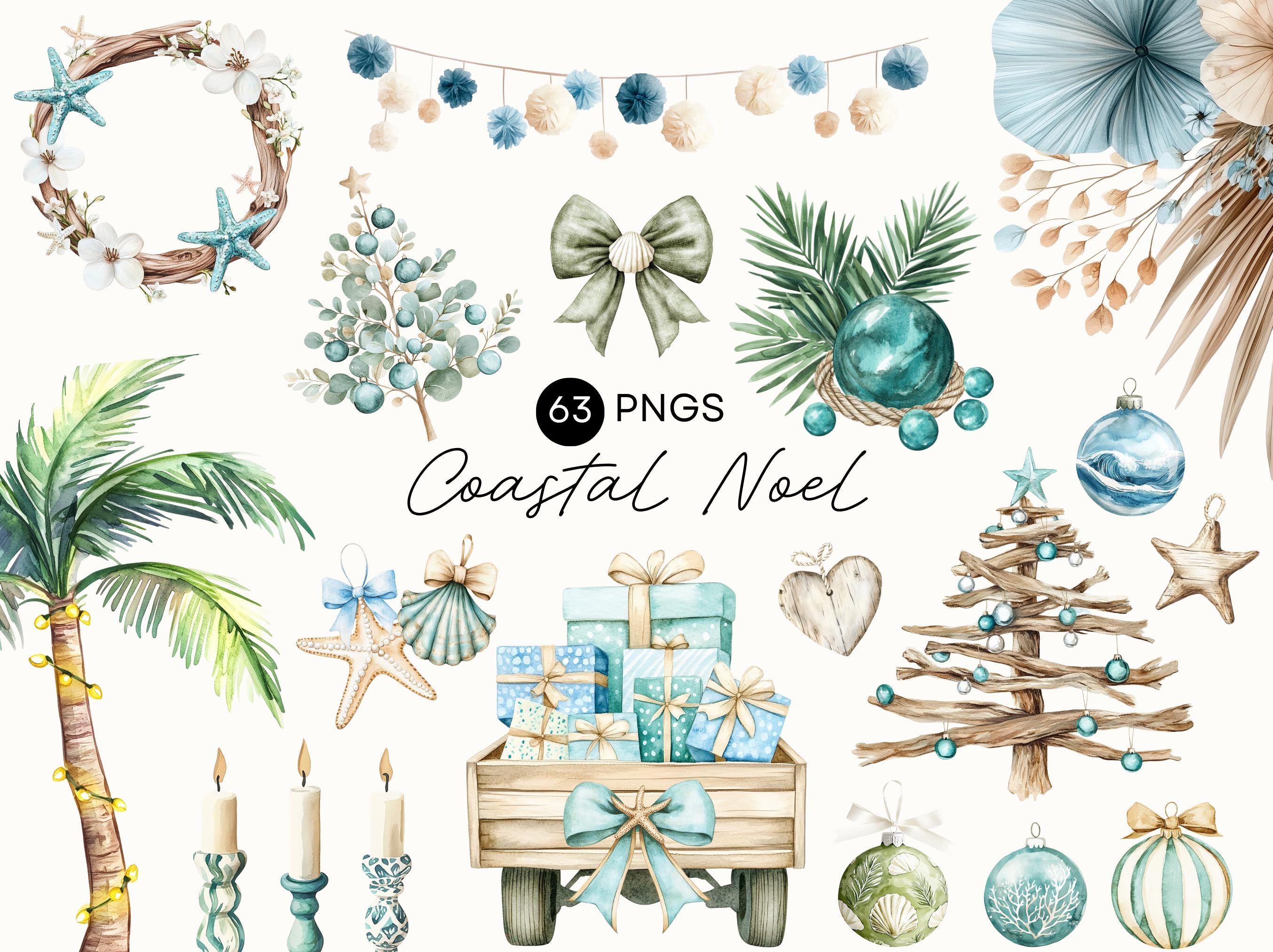 Coastal Christmas Clipart | Festive Beach Holiday Bundle, Seashells ...