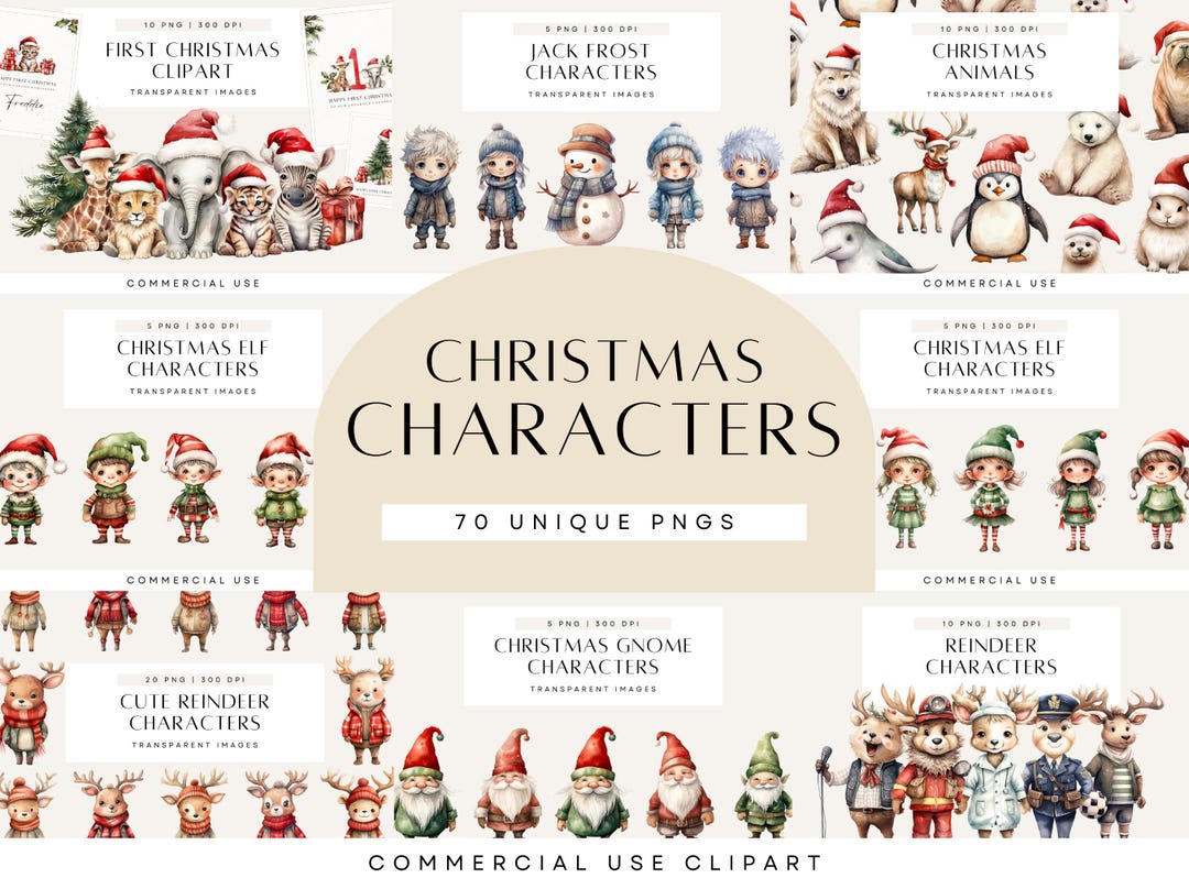 Christmas Characters Clipart, Holiday Character Clip Art, Elf, Gnome ...