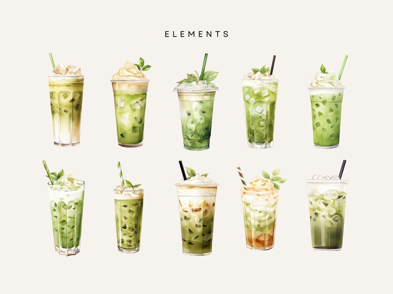 Iced Matcha Tea Clipart Takeaway Coffee Clip Art Matcha - Etsy UK
