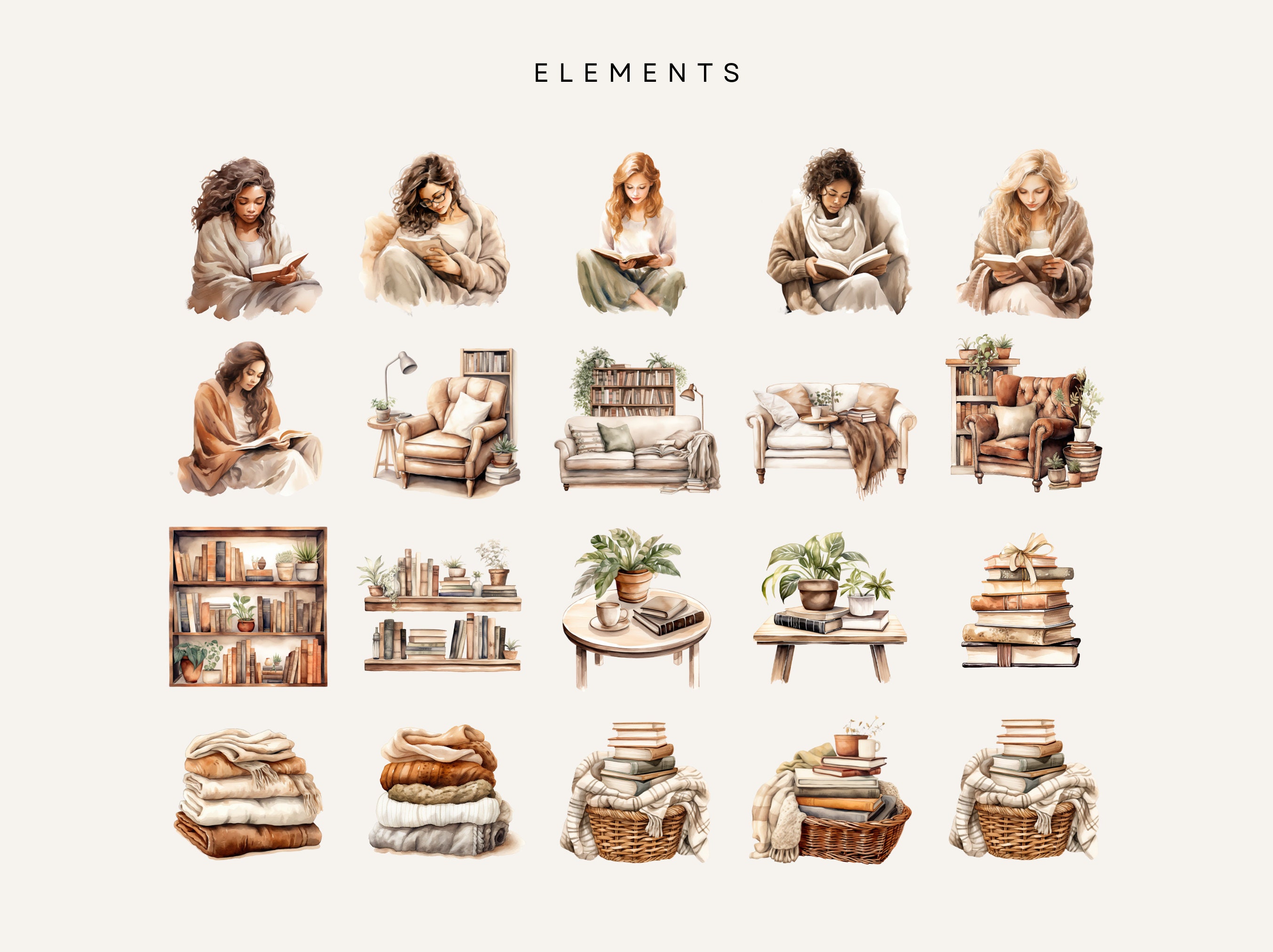 Clipart Cozy Reading, Book Shelf, Girl Reading Book, Fall in to Reading ...