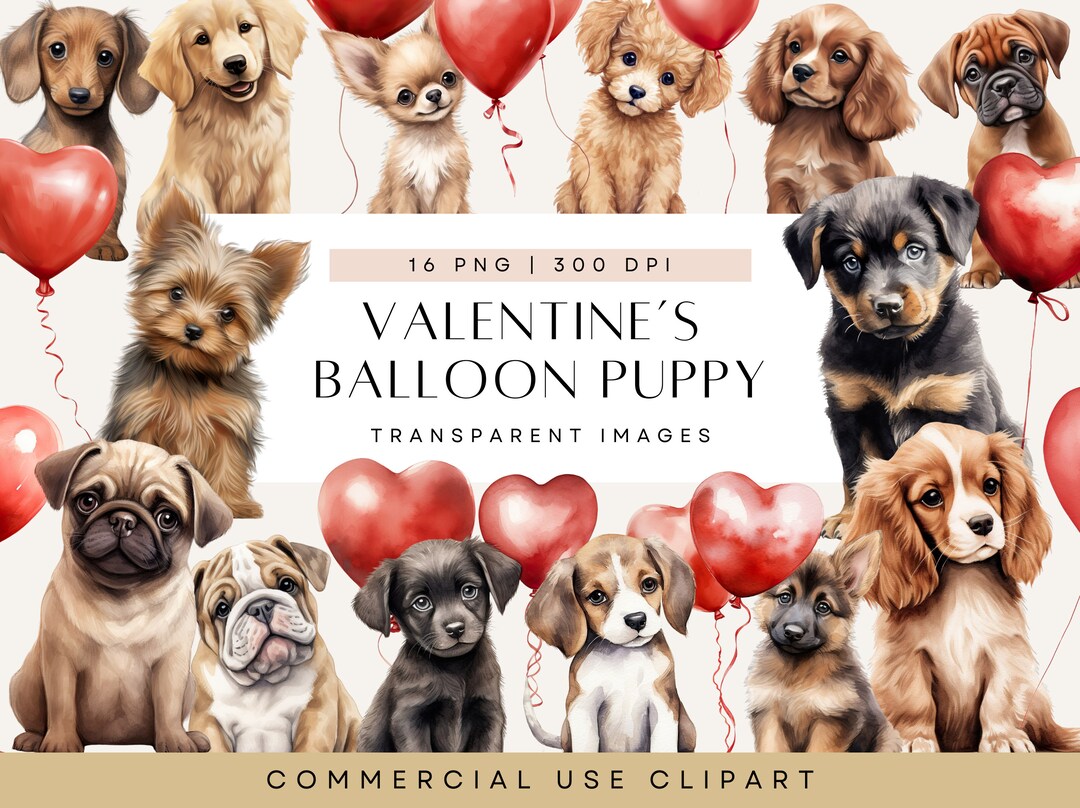 Valentine Puppy Clipart, Red Heart Balloons, Cute Puppies, Pet Dogs ...