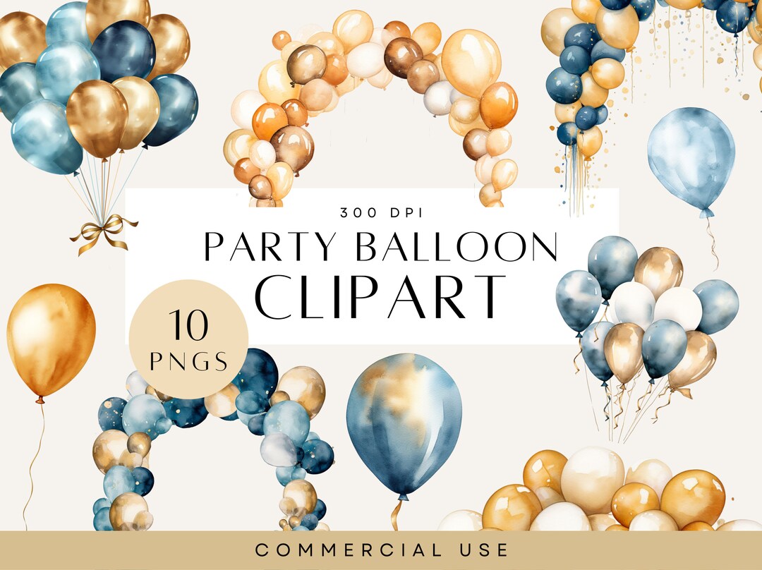 Clipart Blue and Gold Balloon Watercolor Balloons Clip Art - Etsy Australia