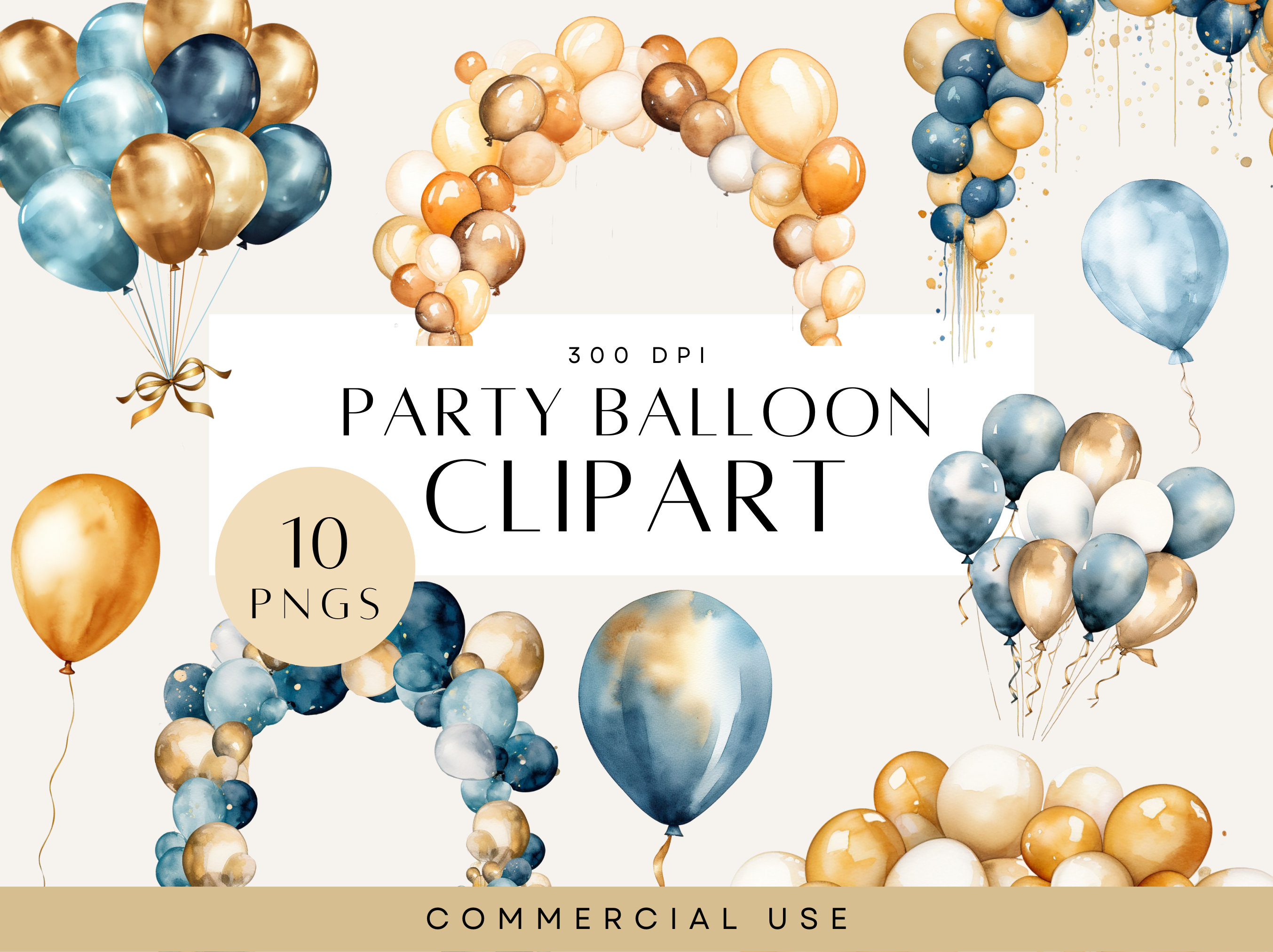 Clipart Blue and Gold Balloon Watercolor Balloons Clip Art - Etsy Australia