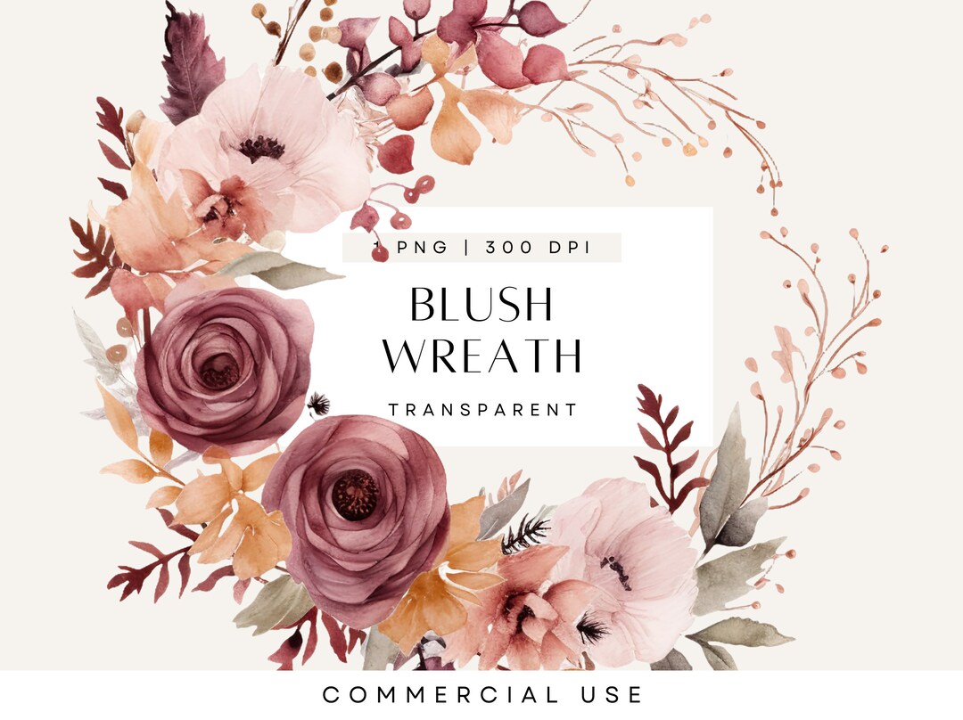 Blush and Burgundy Clipart Wreath, Watercolor Florals, Floral Wreaths ...
