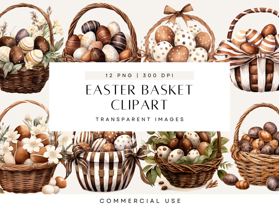 Watercolor Easter Baskets Clipart, Easter Bunny Basket, Egg Basket ...