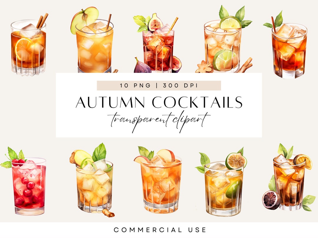 Fall Cocktails Clipart, Watercolour Cocktail, Wedding Drink Clipart ...