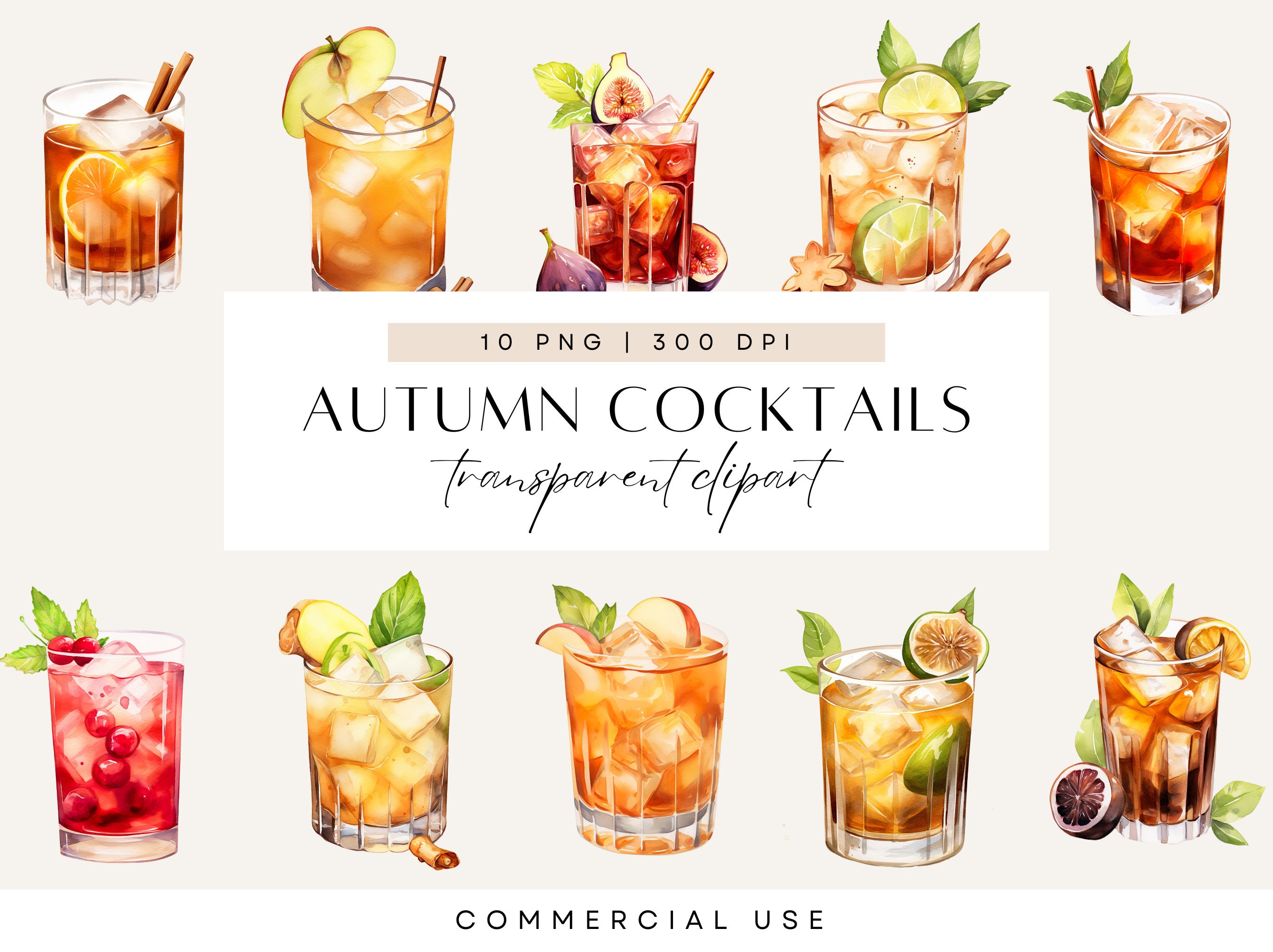 Fall Cocktails Clipart, Watercolour Cocktail, Wedding Drink Clipart ...