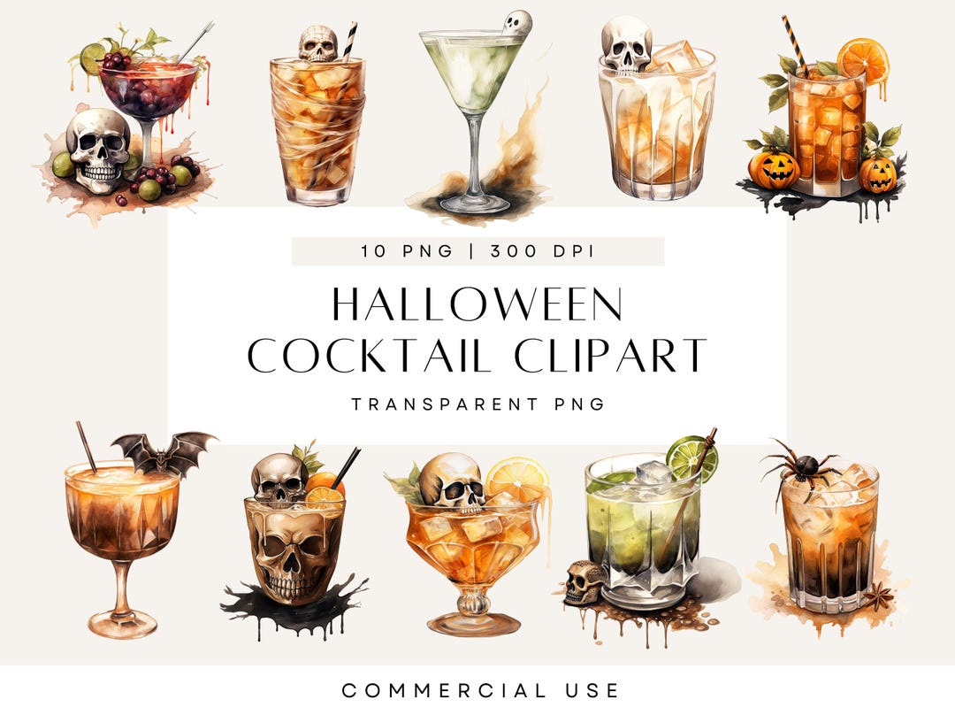 Watercolor Halloween Cocktail Clipart, 10 Transparent PNG, Creepy Drink ...