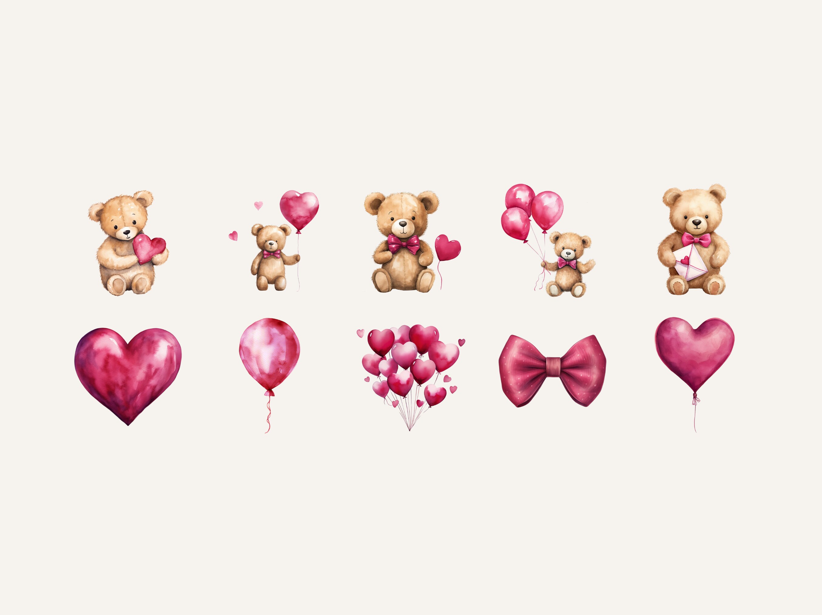 Valentine's Bear Clipart, Pink Heart Balloons, Teddy Bears, Love Letter ...