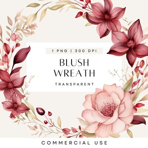 Blush and Burgundy Clipart Wreath, Watercolor Florals, Floral Wreaths ...