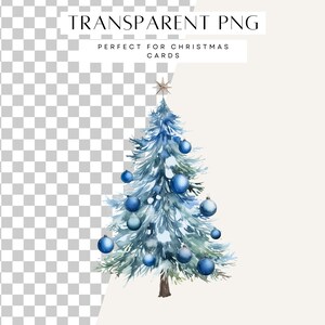Blue Christmas Clipart, Watercolor Tree Clip Art, Xmas Trees, Festive ...
