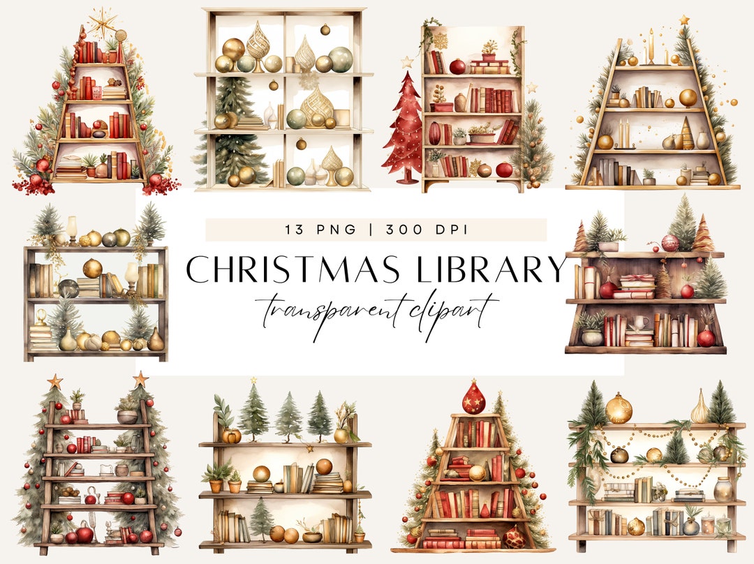 Christmas Library Clipart Reading Clip Art Books Stack Book - Etsy