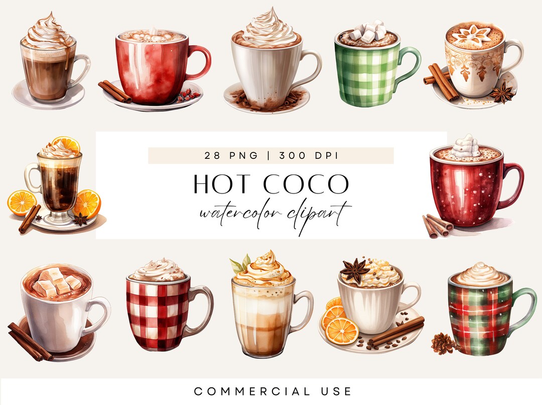 Hot Coco Clipart Cocoa Clipart Watercolor Christmas Mug Clip - Etsy