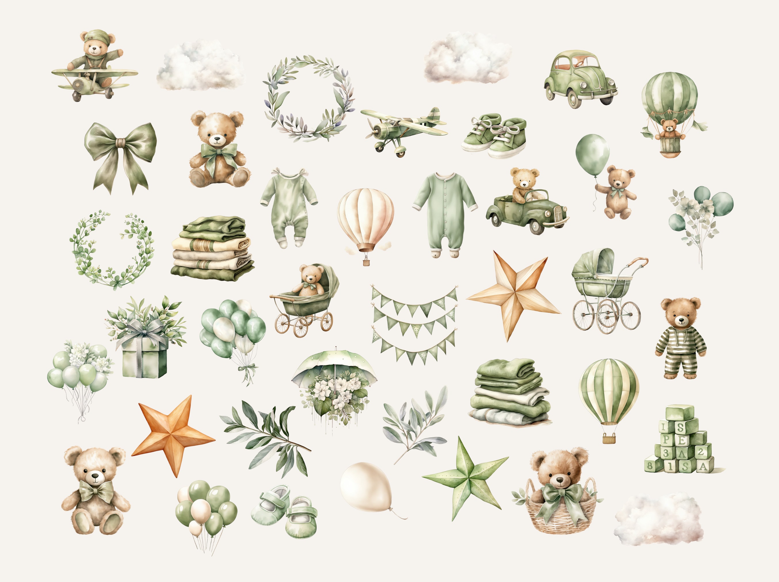 Green Teddy Bear Baby Shower Clipart, Teddies Holding Balloons ...