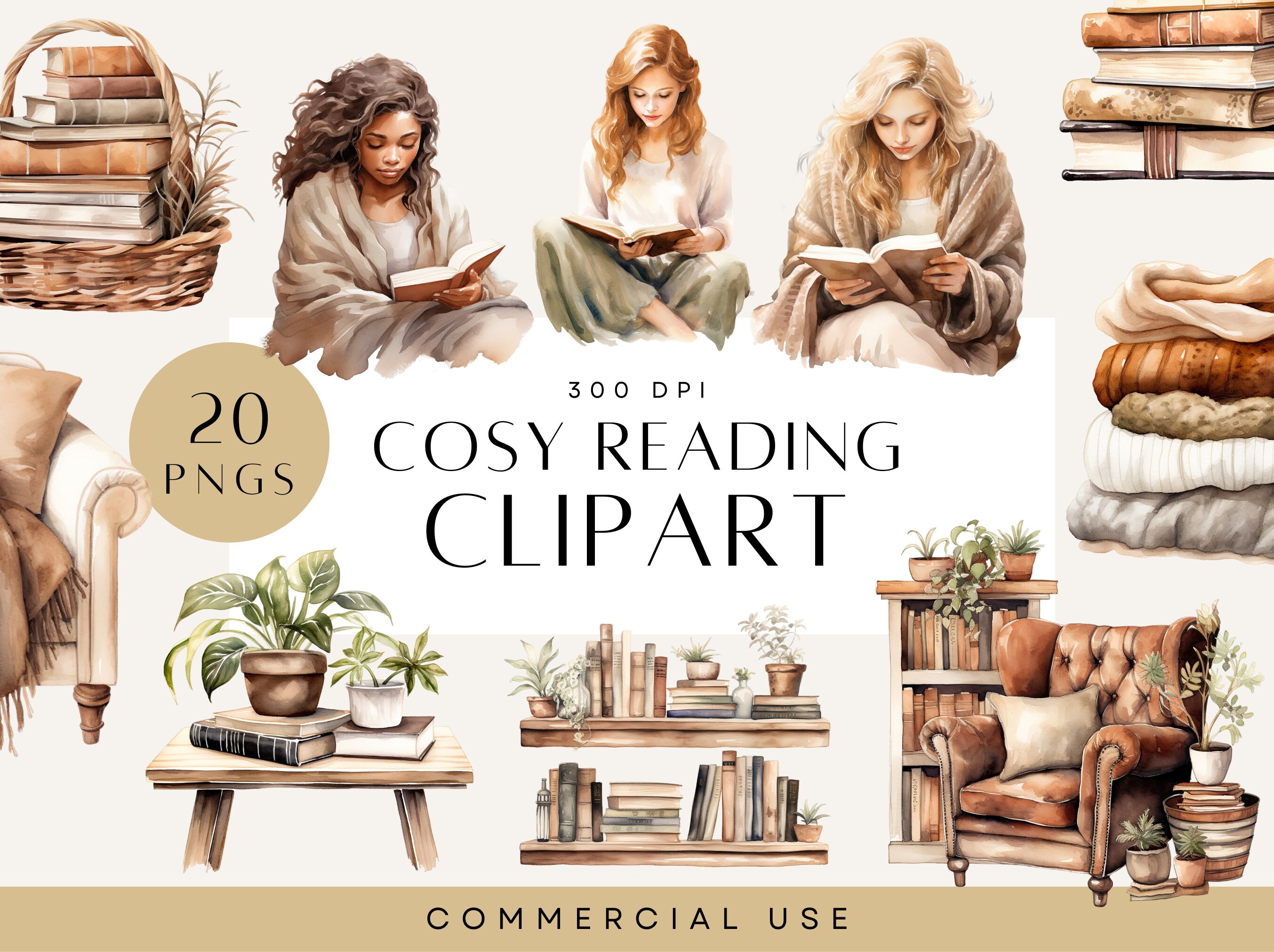 Clipart Cozy Reading, Book Shelf, Girl Reading Book, Fall in to Reading ...