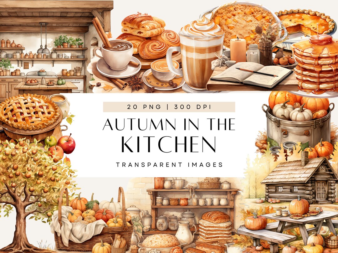 Watercolor Autumn Baking Clipart, Fall Food, Fall Home, Clipart Bundle ...