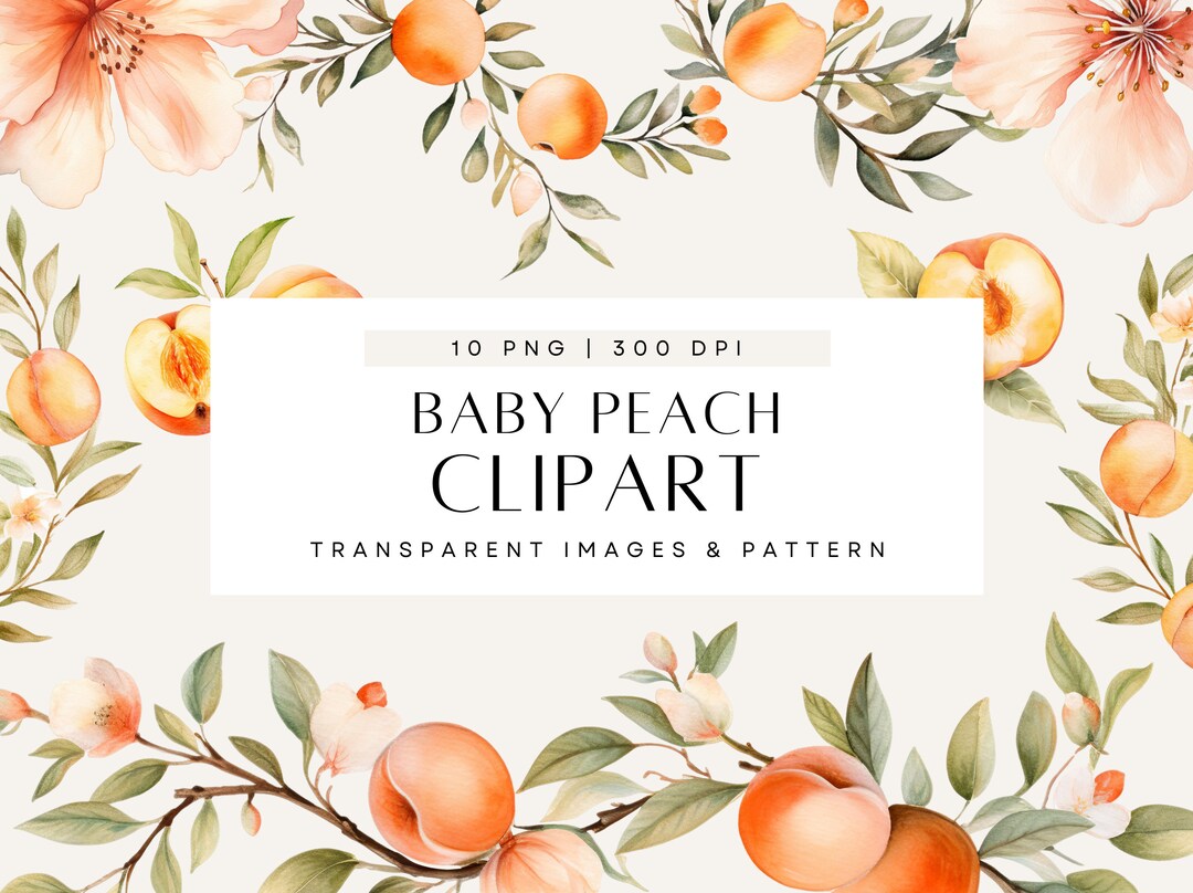 Peach Watercolor Clipart, Peach Floral Greenery, Watercolor Peaches ...