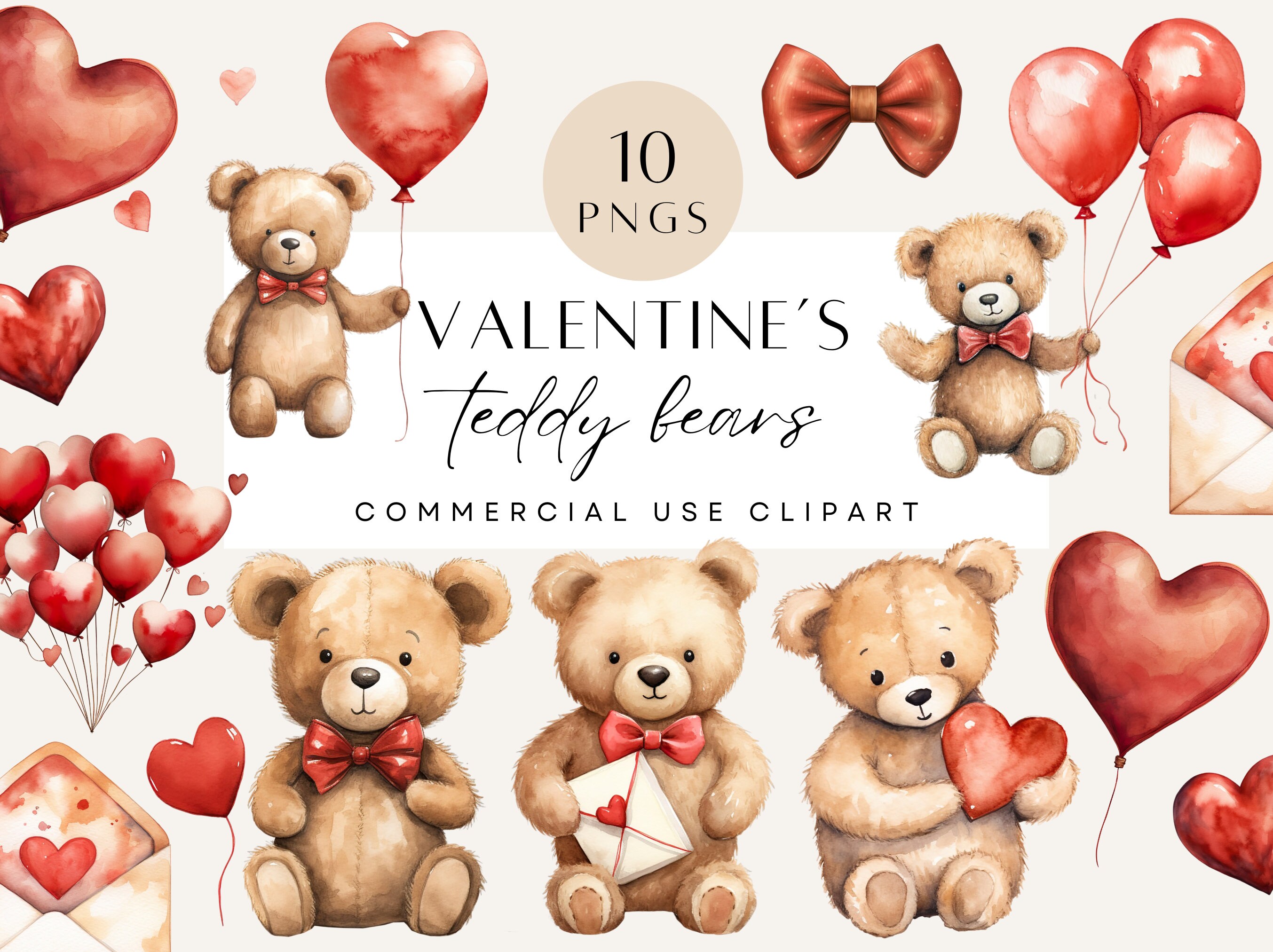 Valentine's Bear Clipart, Red Heart Balloons, Teddy Bears, Love Letter ...