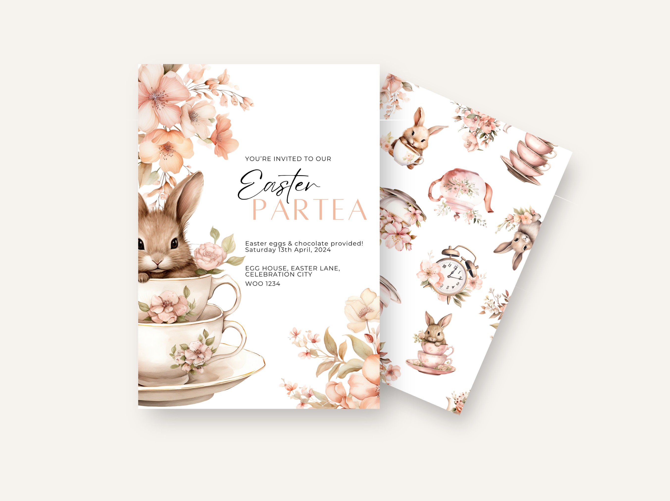 Easter Tea Clipart, Cute Easter Bunny, Pink Tea Party, Easter Partea ...