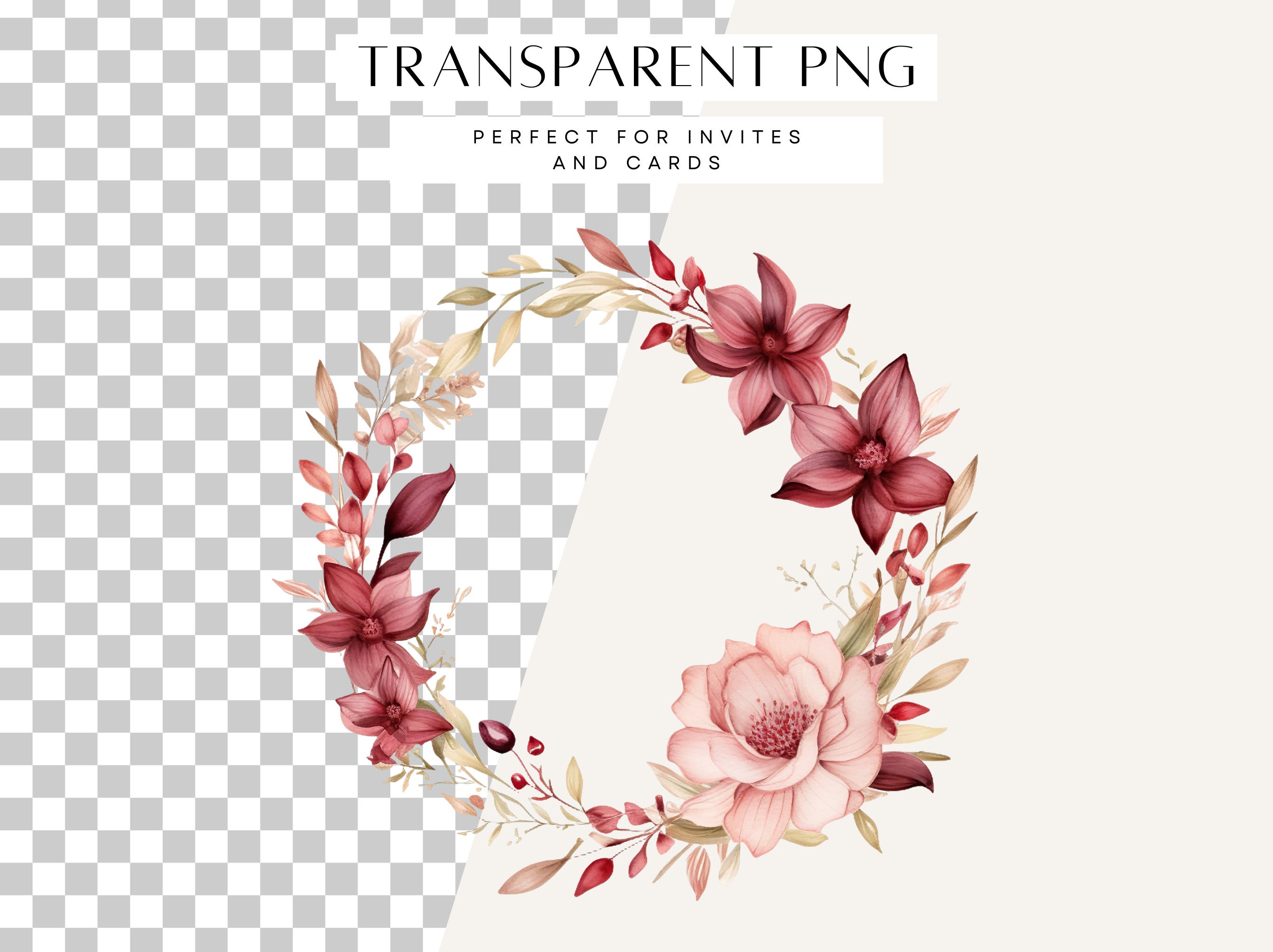 Blush and Burgundy Clipart Wreath, Watercolor Florals, Floral Wreaths ...