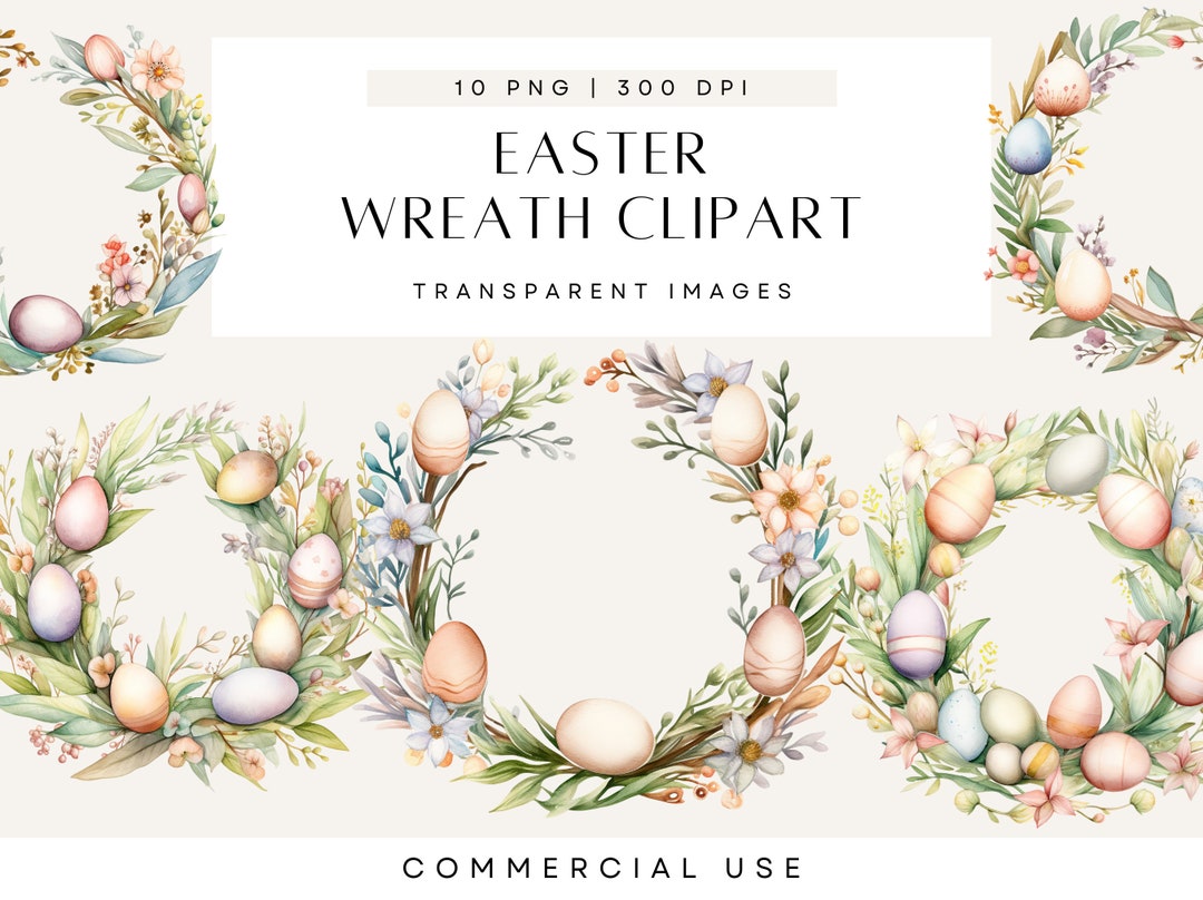 Easter Wreaths Clipart Pack, Happy Easter, Watercolour Clip Art, Pastel ...