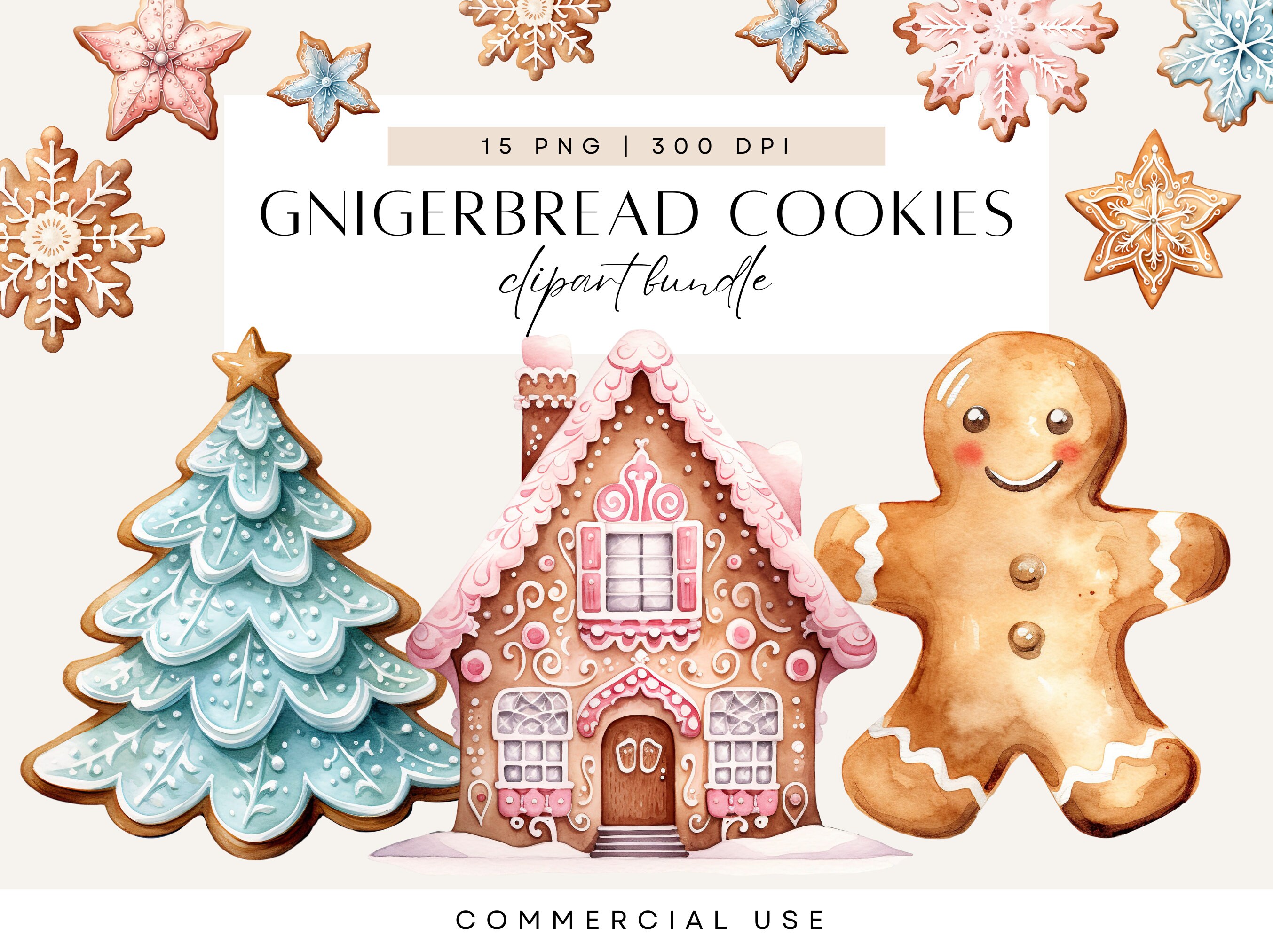 Pastel Gingerbread House Clipart, Watercolor Gingerbread Man, Christmas ...