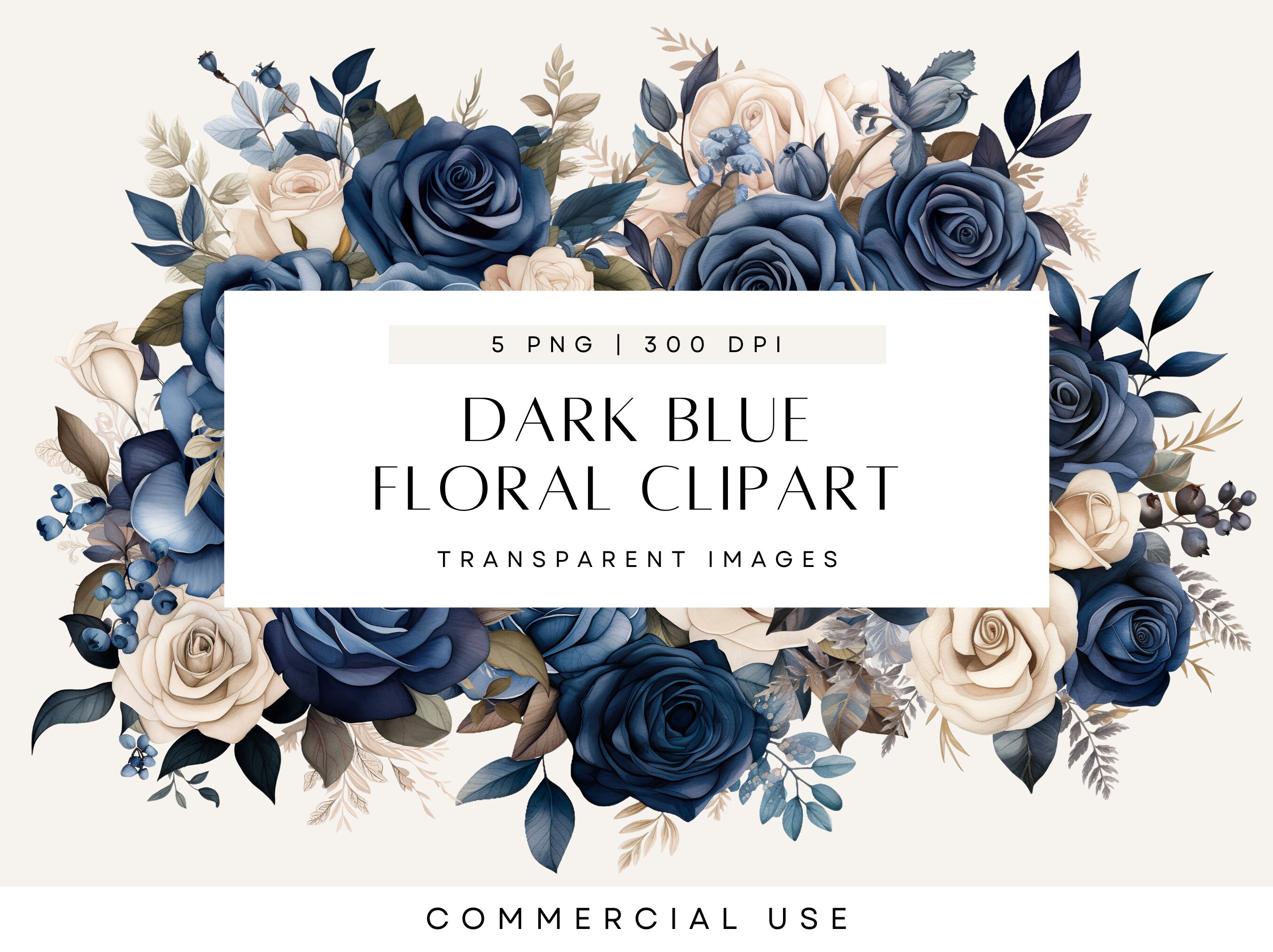 Dark Blue Rose Clip Art, Navy Watercolor Roses, Wedding Invite, Floral ...