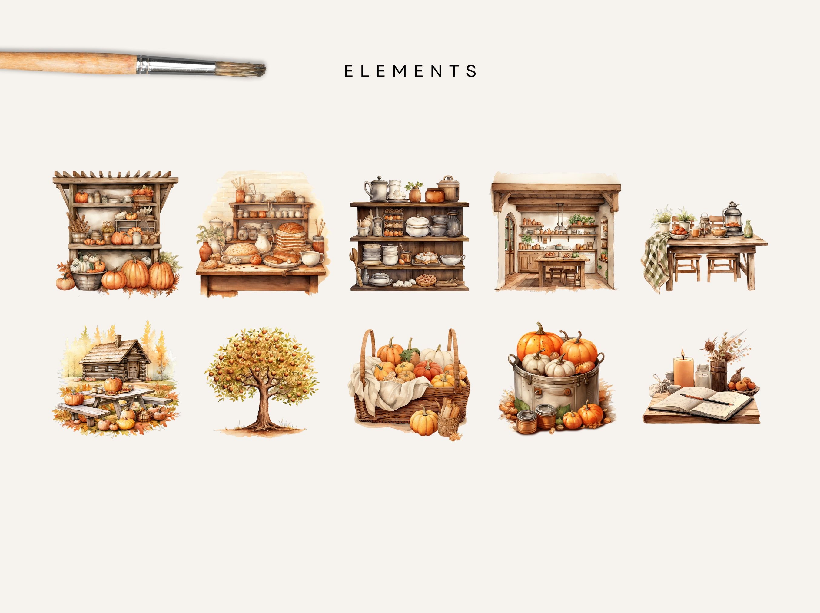 Watercolor Autumn Baking Clipart Fall Food Fall Home - Etsy