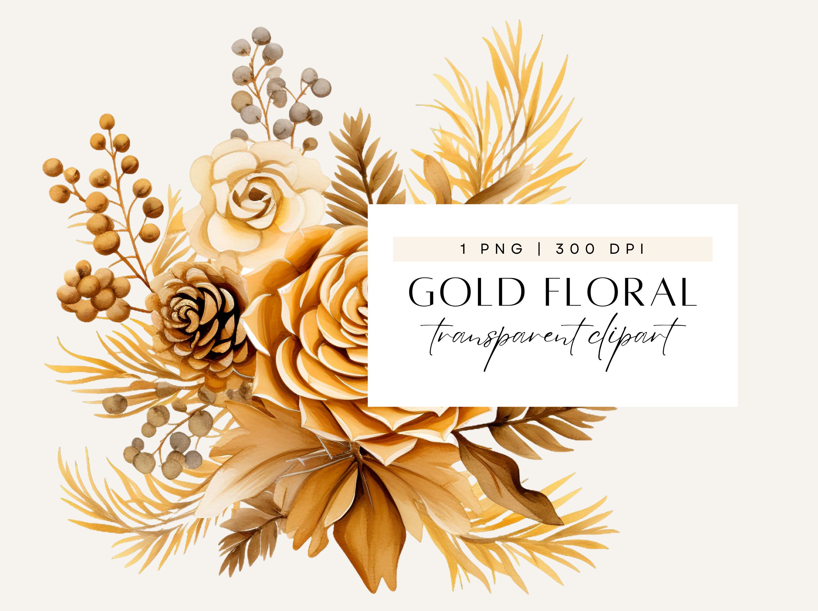 Gold Flower Clipart Corner Border Golder Foliage Clip Art - Etsy