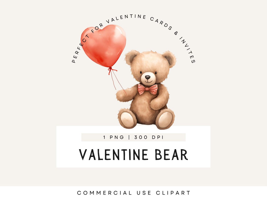 Valentine Balloon Clipart, Cute Teddy Bear Heart Balloon, Neutral Bear ...