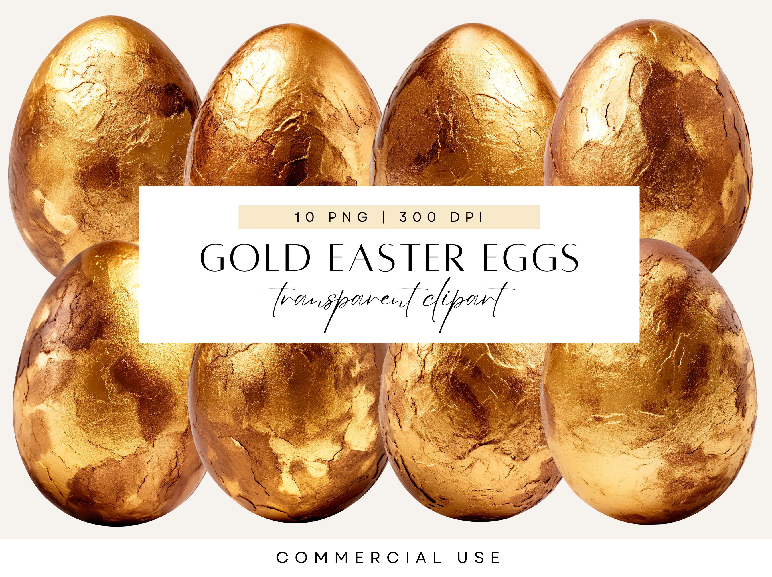 Gold Easter Eggs Clipart, Watercolor Clip Art, Gold Foil, Bunny Basket ...