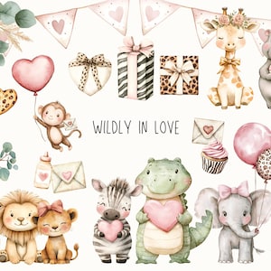 Valentine’s Safari Animals Clipart | Cute Jungle Animal Clip Art, Wild ...