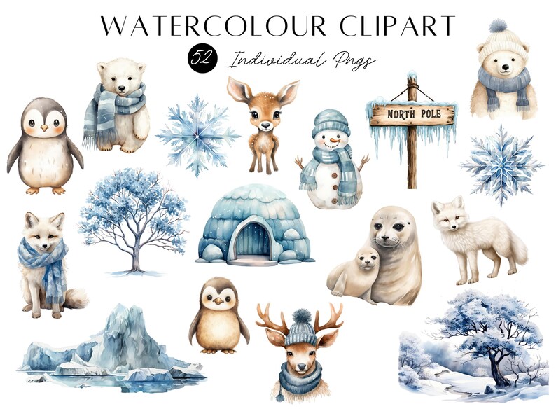 Winter Wonderland Clipart Bundle, Polar Bear, Arctic, Woodland Animals ...
