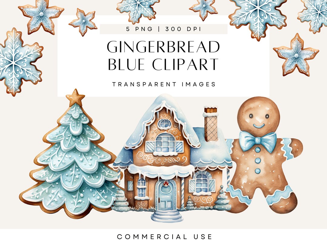 Blue Gingerbread Man Clipart, Pastel Gingerbread House Clipart ...
