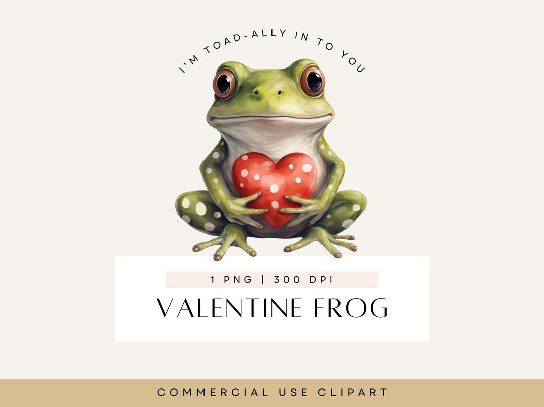 Watercolor Clipart Green Frogs, Cute Frog, Valentines Day, Red Heart ...