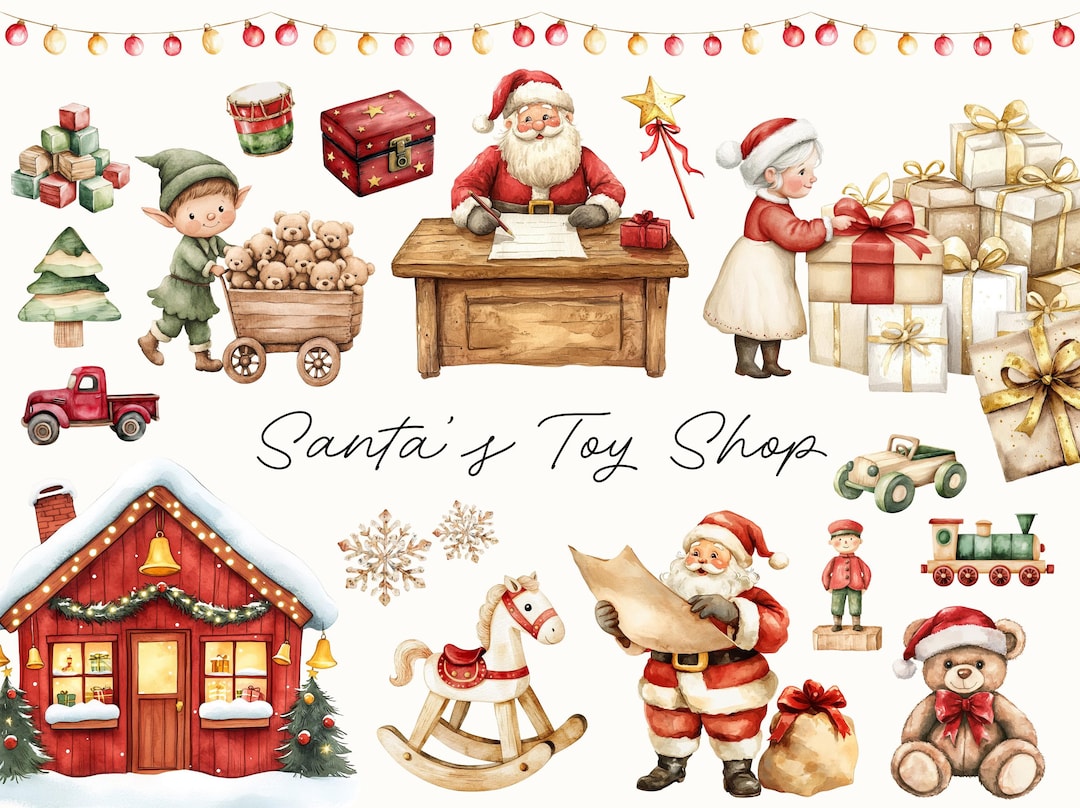 Christmas Toy Shop Clipart | Santa Workshop & Elf Factory, North Pole ...