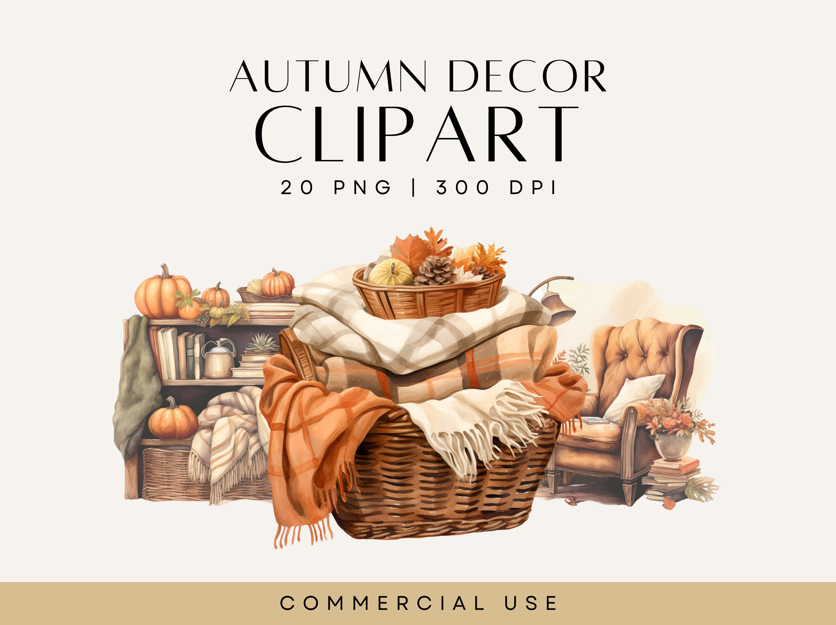 Watercolor Autumn Decor Clipart Fall Home Fall Decor Clipart - Etsy