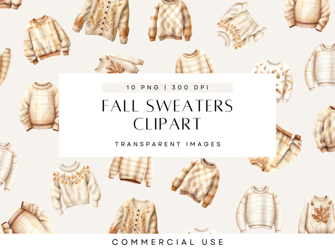 Watercolor Fall Sweaters Clipart, Beige Autumn Jumpers, Clipart Bundle ...